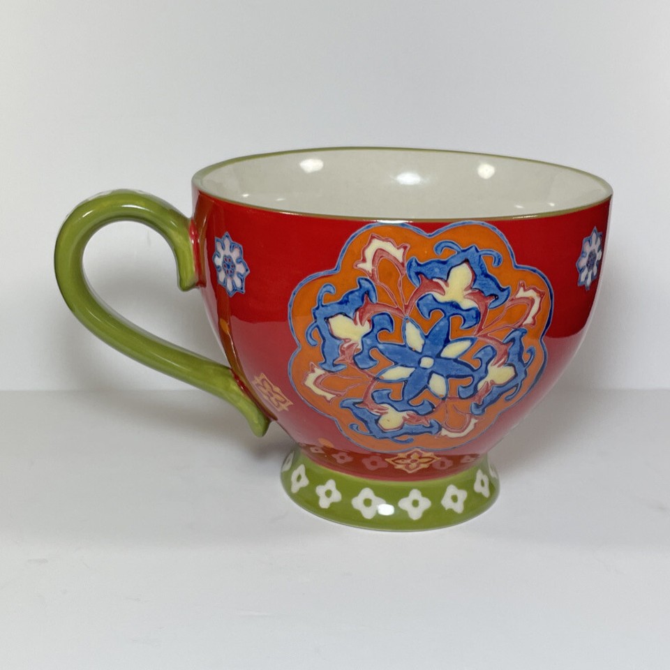 Dutch Wax Anthropologie Footed Mug Red Floral Coastline Imports Large ...
