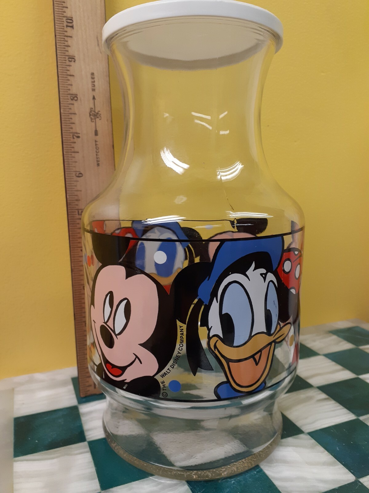 Walt Disney Pitcher Vintage Mickey Mouse Donald Duck Minnie Mouse Glass ...