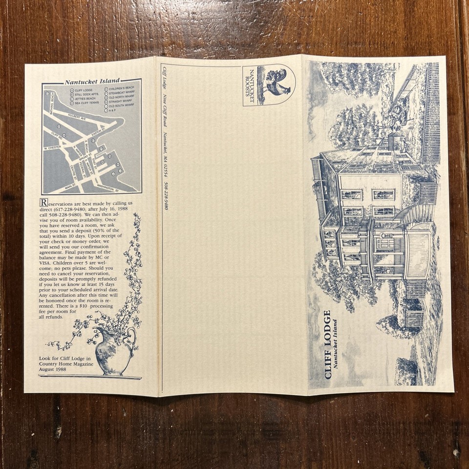 Cliff Lodge Nantucket Island Massachusetts MA - 1980’s Travel Brochure ...