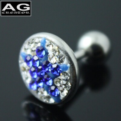 1 Pair (2pc) Blue Bling Bling Star earring stud screw piercing 18g US ...
