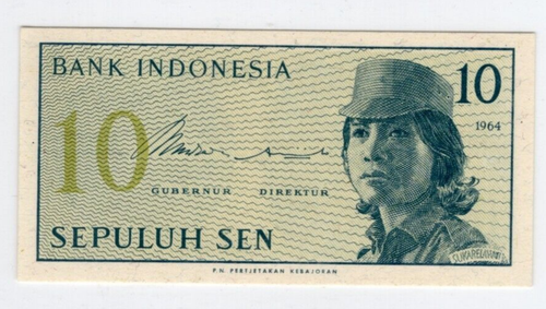 INDONESIA 10 Sepuluh Sen 1964 UNC New Rupiah - First Series F01-4072516 ...