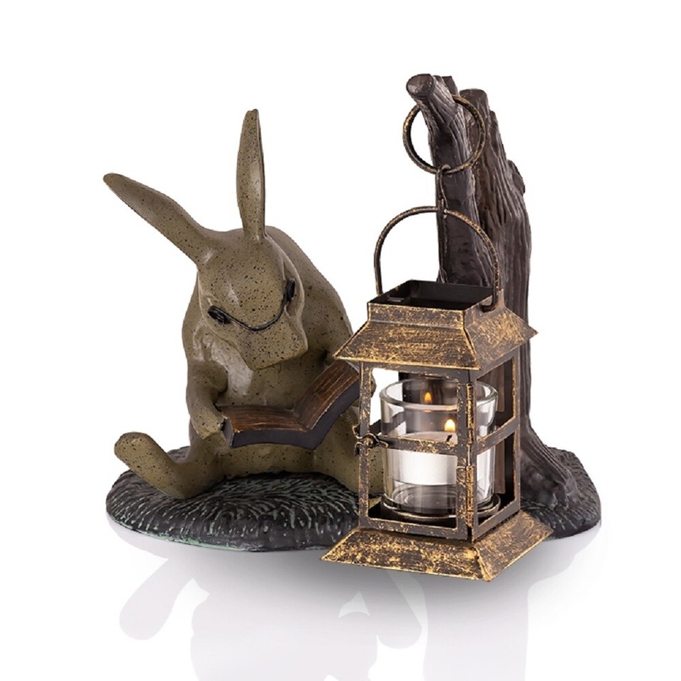 Booklover Rabbit Reading Garden Lantern Sculpture Bunny Statue ~ SPI ...