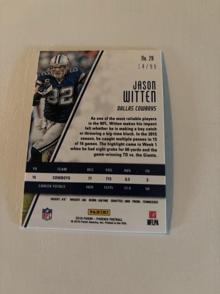 2016 Phoenix Football Jason Witten Bronze Card/99 | eBay