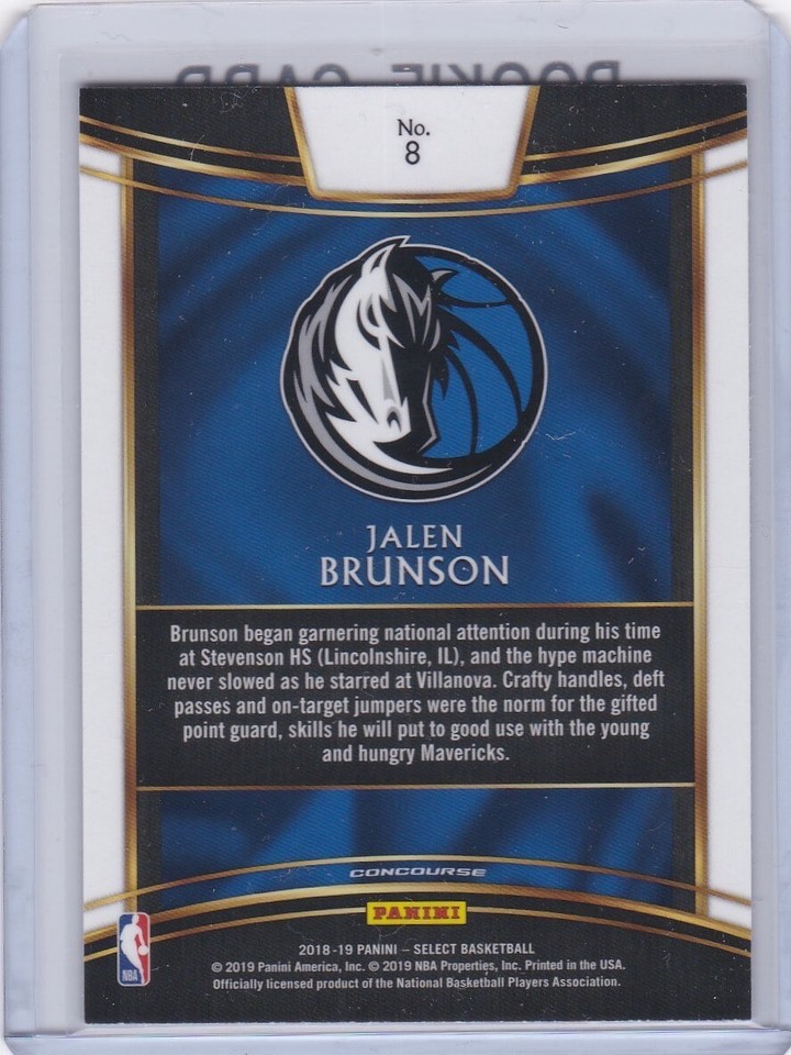 JALEN BRUNSON ROOKIE CARD 2018 Select Basketball Mavs DALLAS MAVERICKS ...