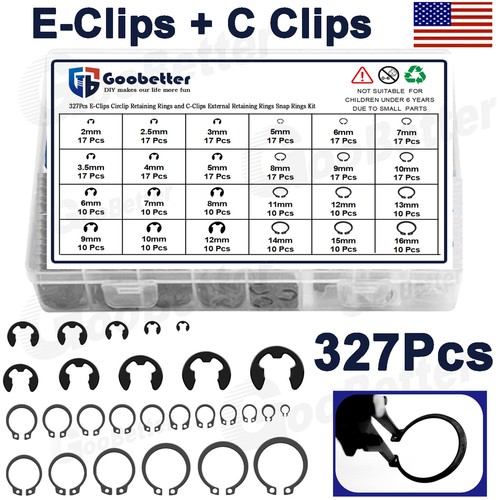 327Pcs Stainless Steel E-Clip C-Clips Circlip Kit Retaining Ring ...