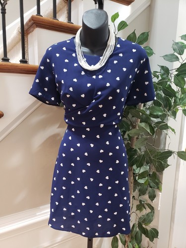 ASOS Womens Blue Heart Print Short Sleeve Round Neck Knee Length Dress ...