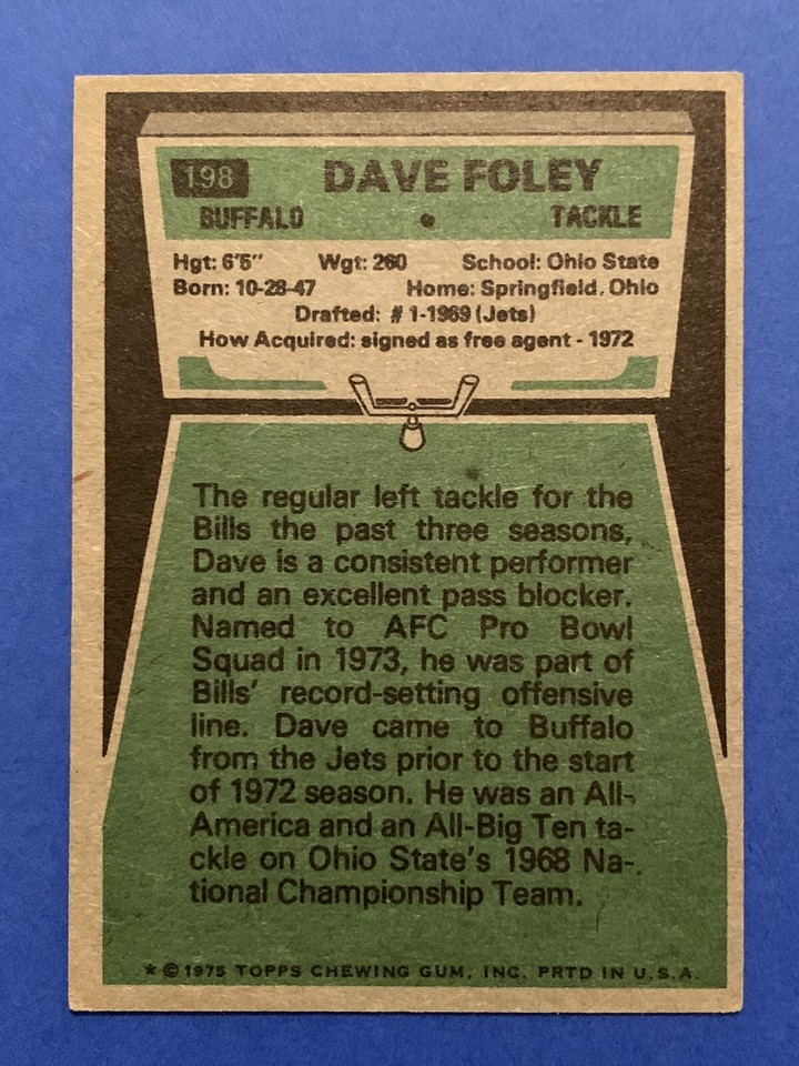 DAVE FOLEY (Bills Electric Co.) Signed 1975 Topps #198 Ohio State ...