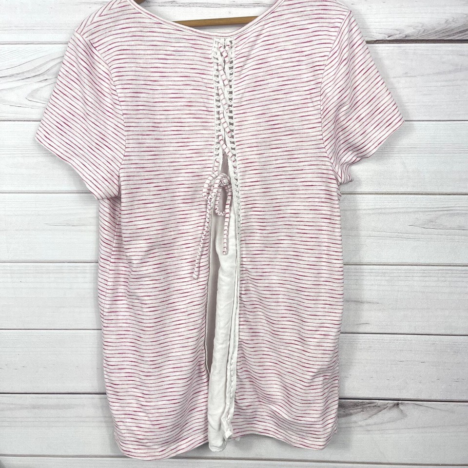 Lane Bryant Pink and White Striped Blouse Size 14 16 Knit Lace Up ...