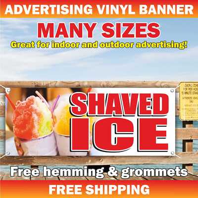 SHAVED ICE Advertising Banner Vinyl Mesh Sign Snow Cone Cream Cold ...
