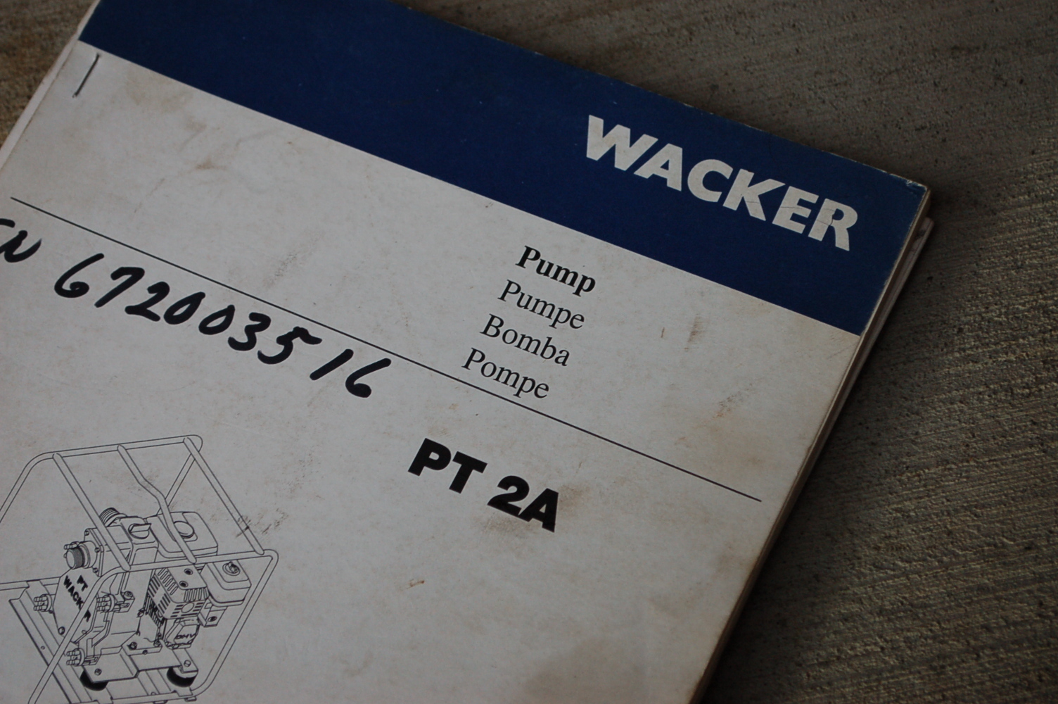 WACKER PT 2A PUMP Owner Operator Parts Manual Book List catalog spare ...