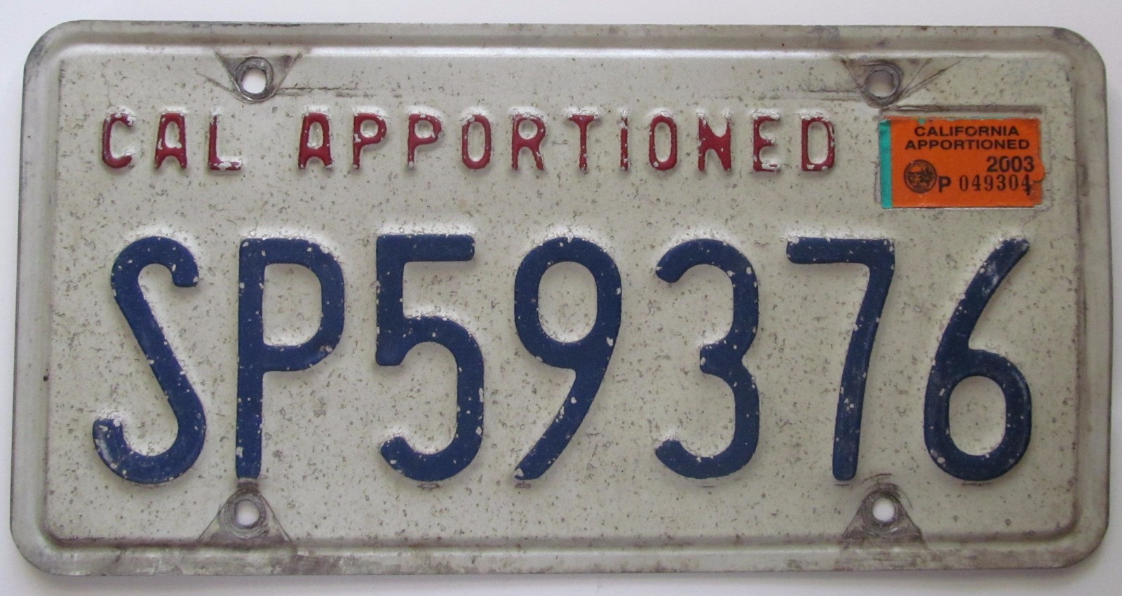 California 2003 APPORTIONED License Plate # SP59376 | eBay