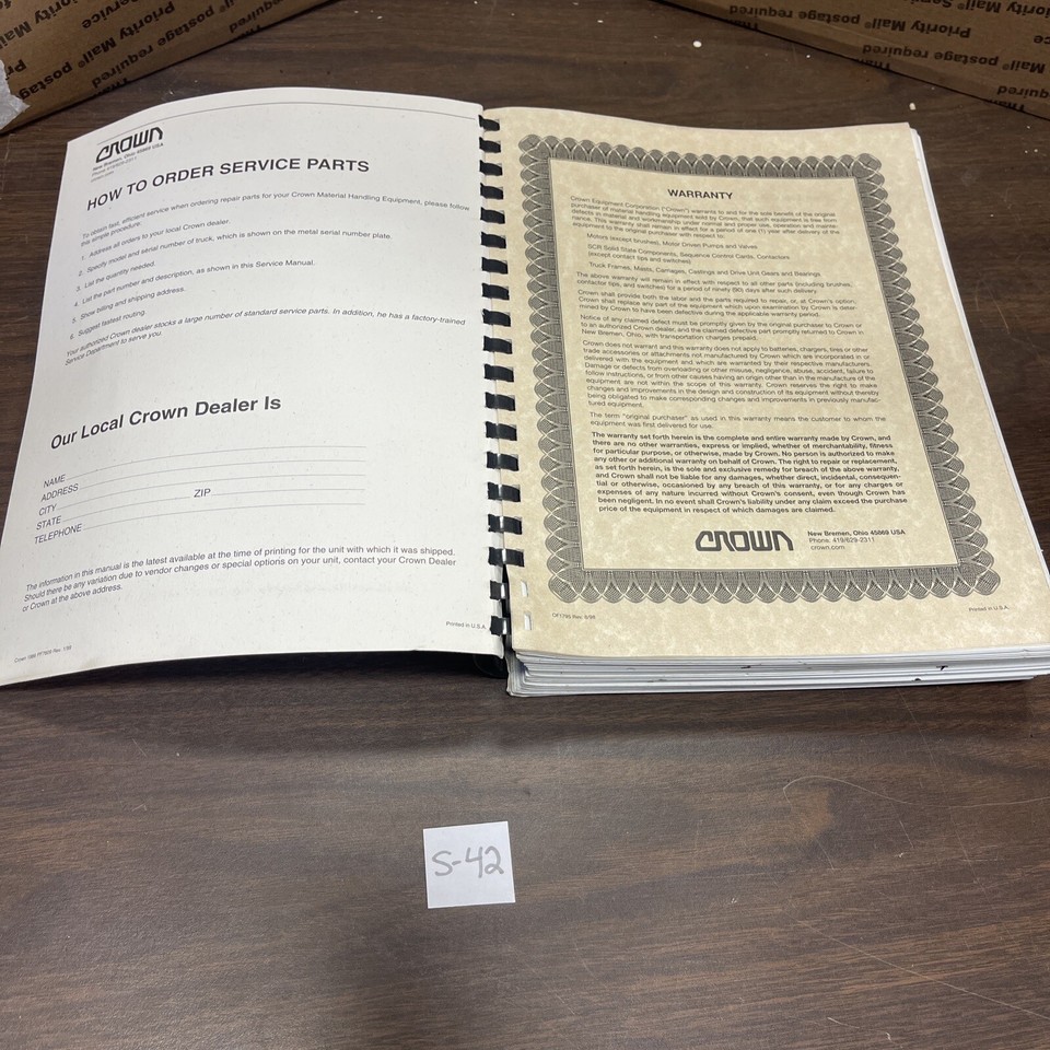 Crown Forklift RR/RD 5200 Service and Parts Manual Used But Good ...