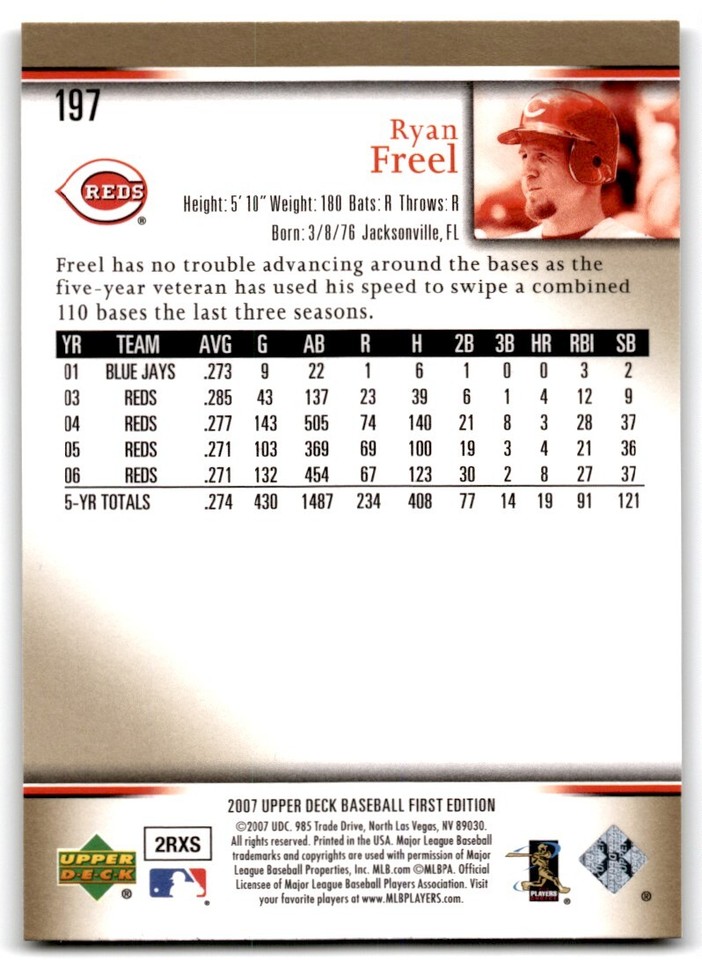 2007 Upper Deck First Edition Ryan Freel Baseball Cards #197 | eBay