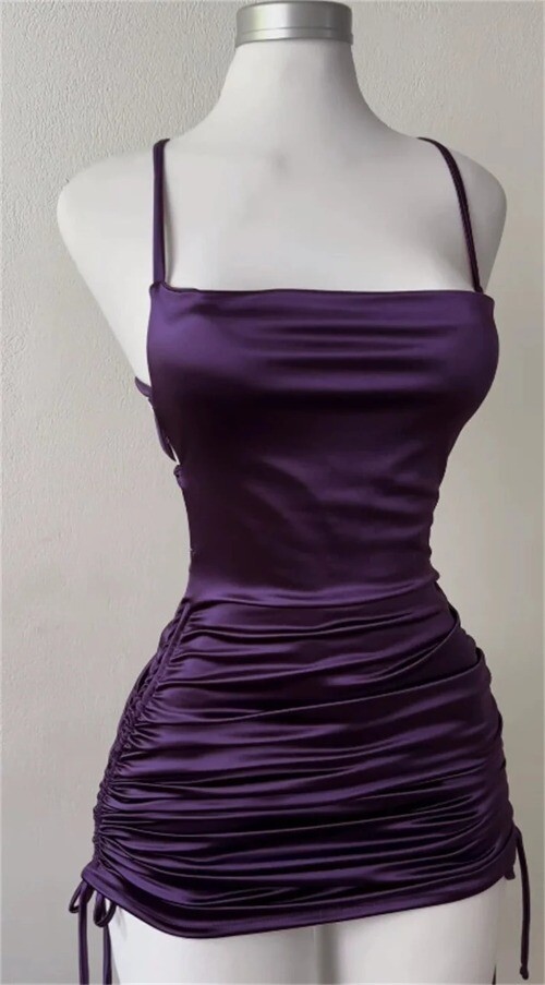 Sexy Satin Lace Up Dress Sleeveless Backless Party Club Dresses Evening ...