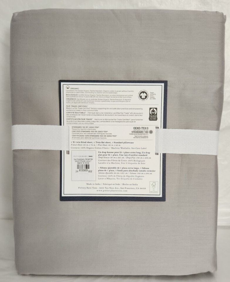 Pottery Barn Dorm Organic Super Soft Sateen XL Twin Sheet Set 3 Light Gray | eBay