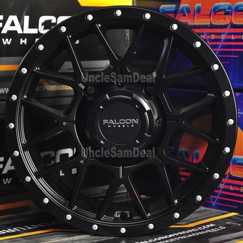 15x7 4x156 +30 OFFSET FALCON X1 MATTE BLACK 16 SPOKES UTV WHEELS SET OF ...