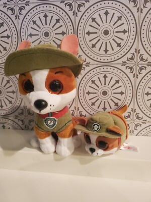 LOT (2) PAW PATROL Ty BEANIE BOOS 6" TRACKER & 2" TEENY TY'S Set PLUSH ...