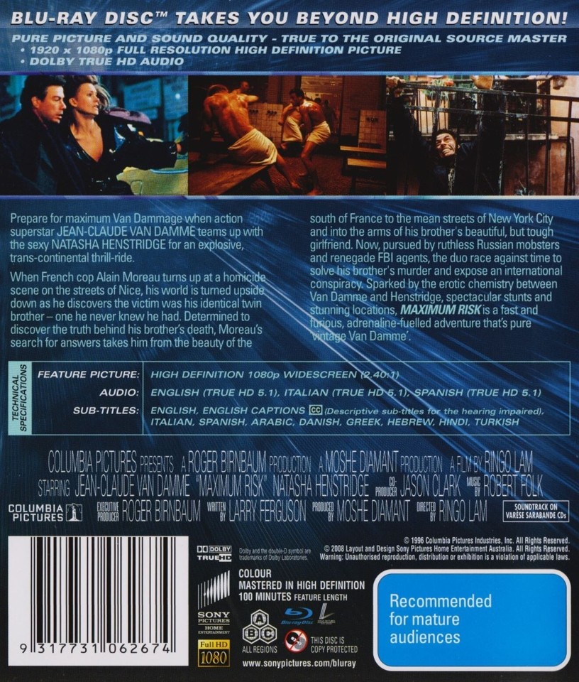 MAXIMUM RISK (1996) Jean-Claude Van Damme Blu-Ray BRAND NEW (USA ...