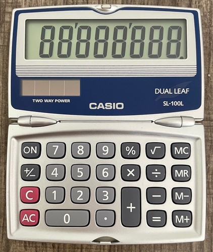 Vintage Casio SL-100L Basic Dual-Power Calculator -- TESTED/NEW BAT ...