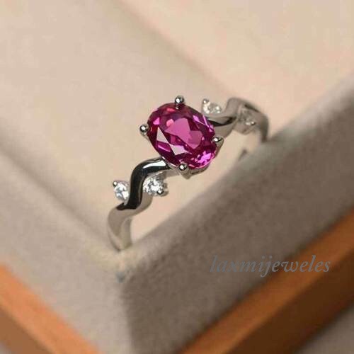 Oval Cut 2.54CT Real Red Ruby Engagement Wedding Ring 14K White Gold ...