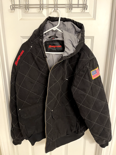 Snap-On Work Jacket Black Hooded Quilted Full Zip Coat Men’s Size XL ...