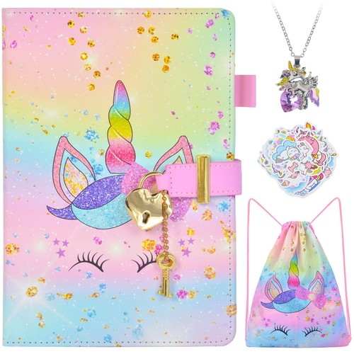 Kids Diary with Lock and Key, Girls Unicorn Journal Notebook Drawstring ...