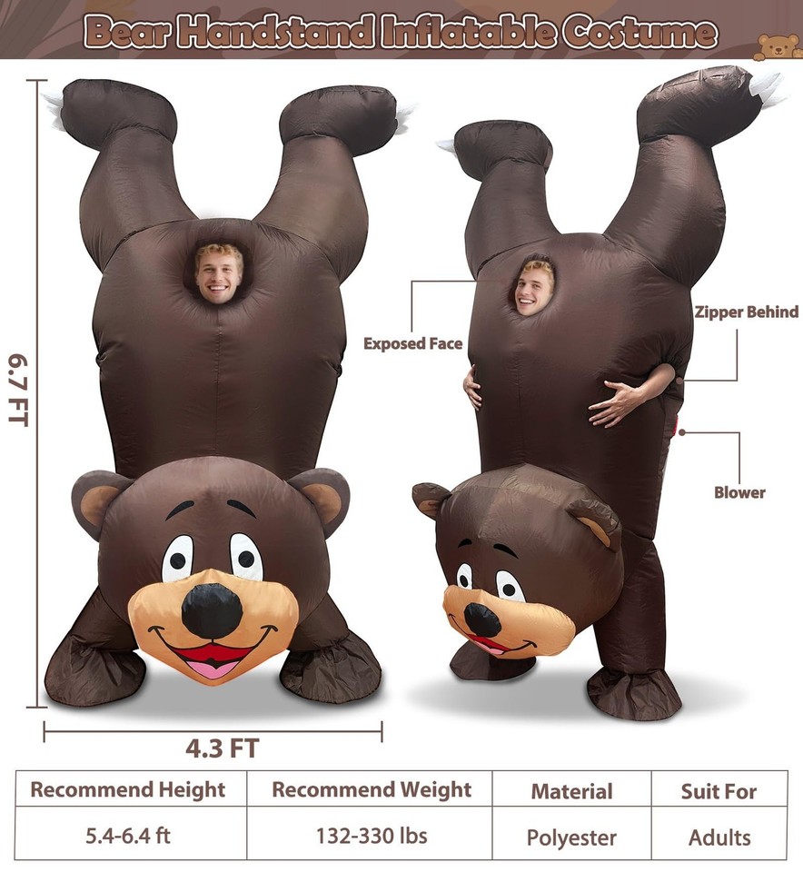 Halloween Inflatable Bear Handstand Costume Funny Full Body Blows Up ...