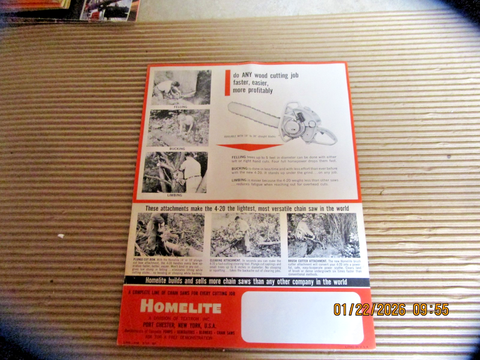 Rare Homelite Chainsaw Model 4-20 Dealer Flyer | eBay