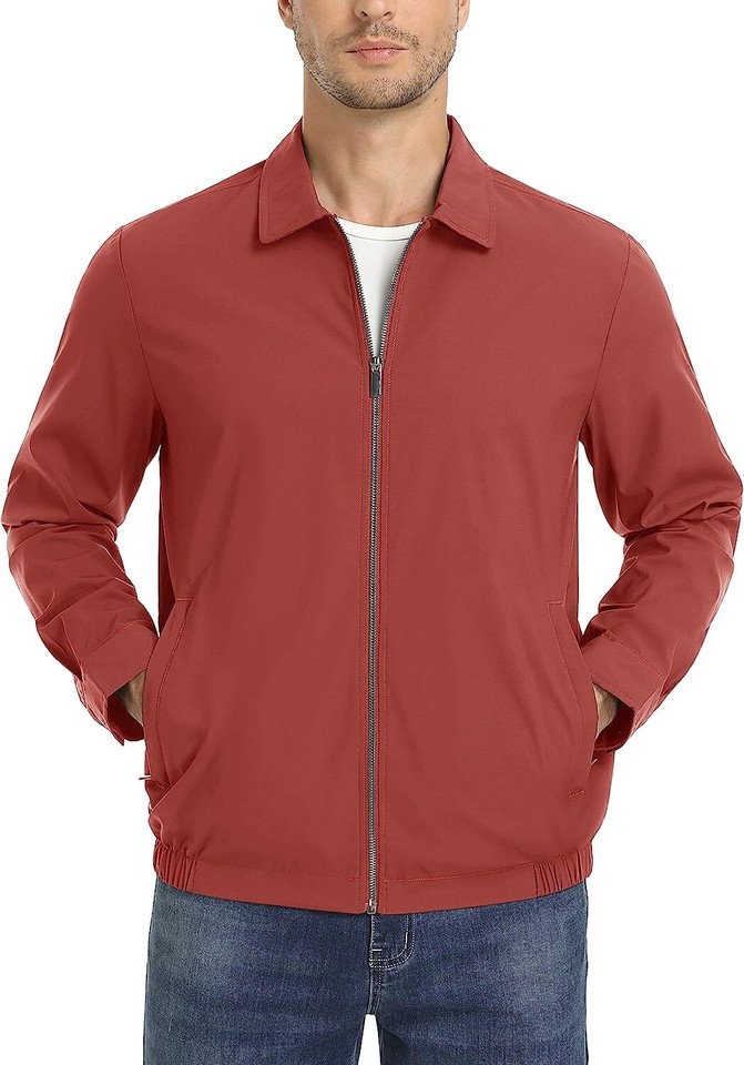 Men's Lightweight Jackets Full Zip Coat Casual Windbreaker Jacket with ...