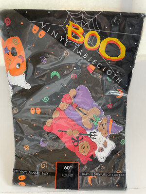 Halloween Vinyl Tablecloth 60 in. Round New Bears in Costume Flannel ...