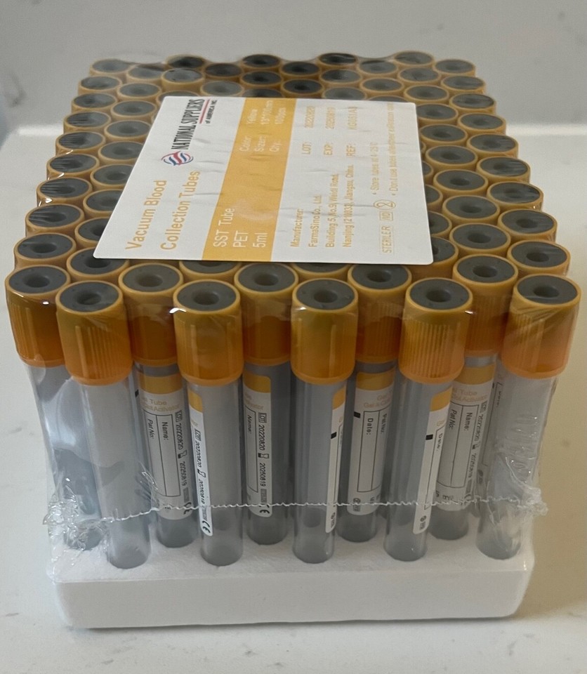 5mL Blood Collection Vacuum Tube SST gel & clot activator. 100 Per Pack ...