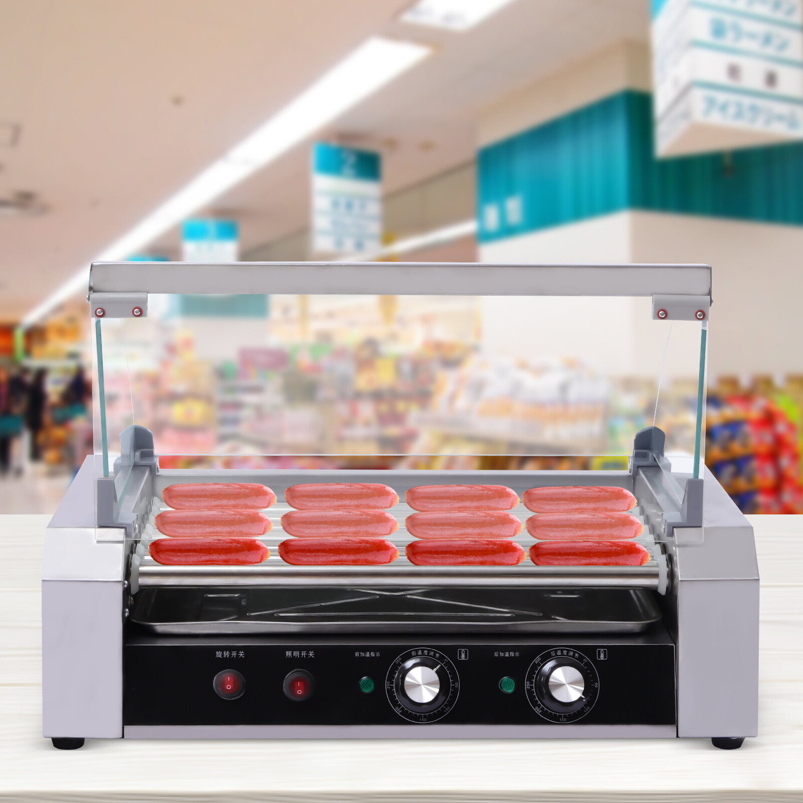 Commercial Electric 18 Hot Dogs Machine 7-Roller Warmer Nonstick Grill ...