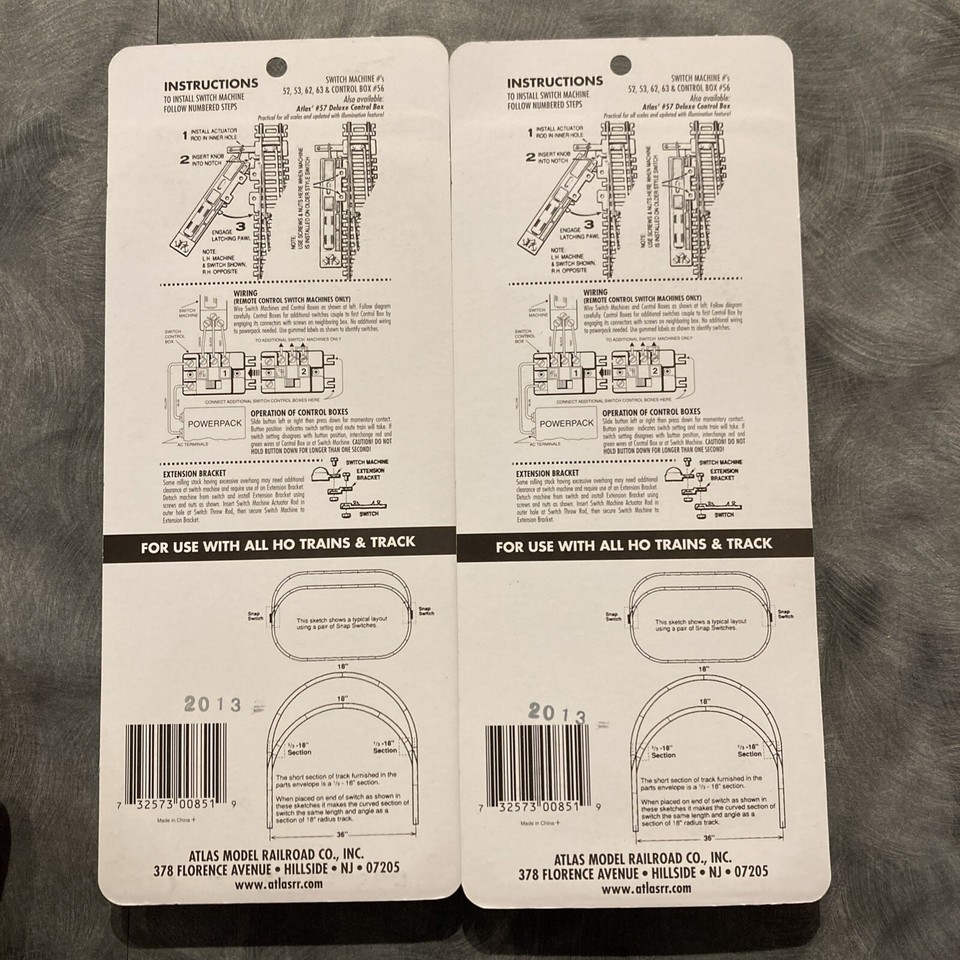 Lot Of 2 ATLAS (HO-Scale) #851 Code 100 Nickel Silver -Right Remote ...