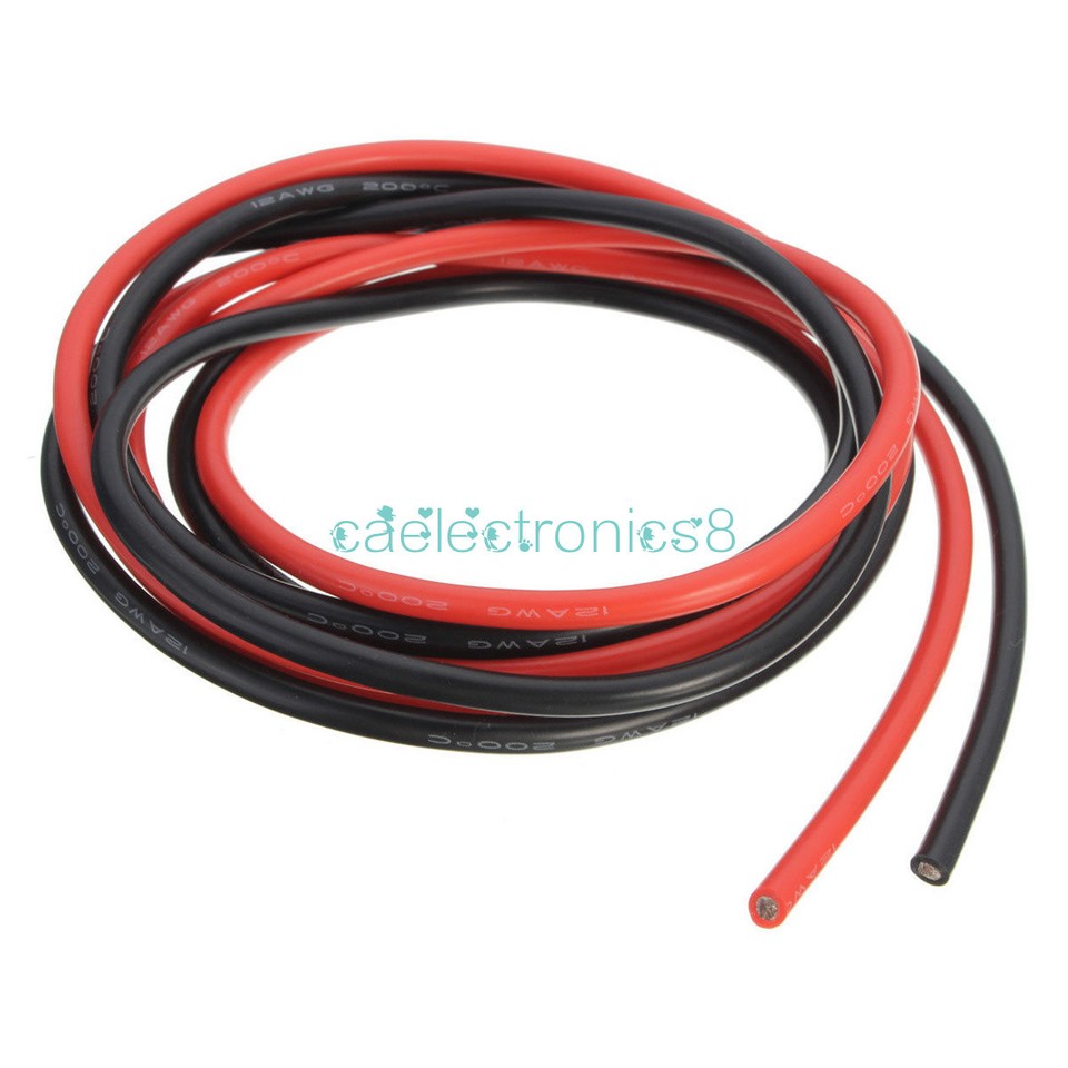 Black + Red 12 AWG Gauge Wire Silicone Flexible Copper Stranded Cables ...