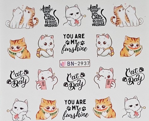 Nail Art Water Decal Transfer BN-2937 assorted cats theme Sticker Sheet ...