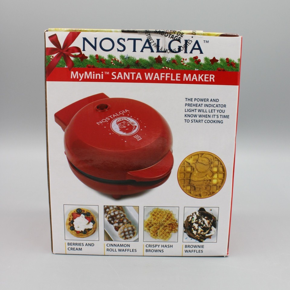 Nostalgia My Mini Santa Waffle Maker 5" Non-Stick Red Easy Clean ...