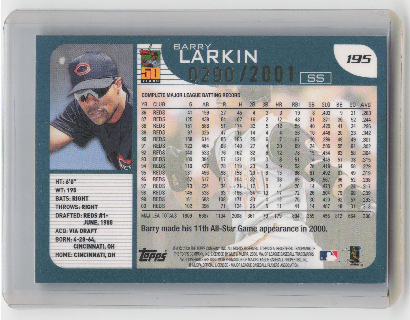 2001 Topps #195 Barry Larkin Gold #/2001 | eBay
