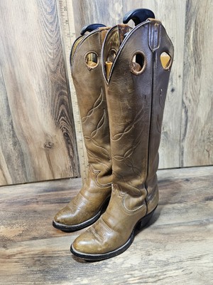 Vintage TONY LAMA 18" Tall Buckaroo Brown Cowboy Boots Mens Size 5B ...