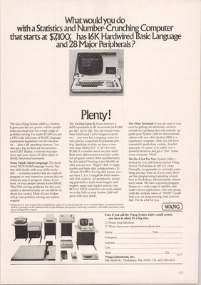Wang System 2200 Vintage 1974 Print Ad Computer Stats Number-Crunching ...
