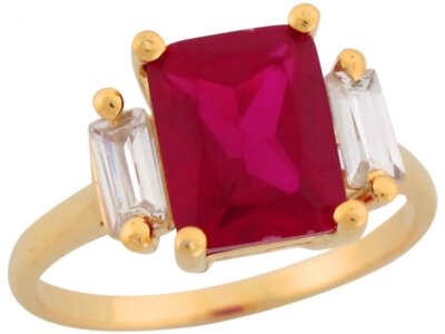 10k or 14k Yellow Gold Rectangle Cut Simulated Ruby White CZ Accent ...