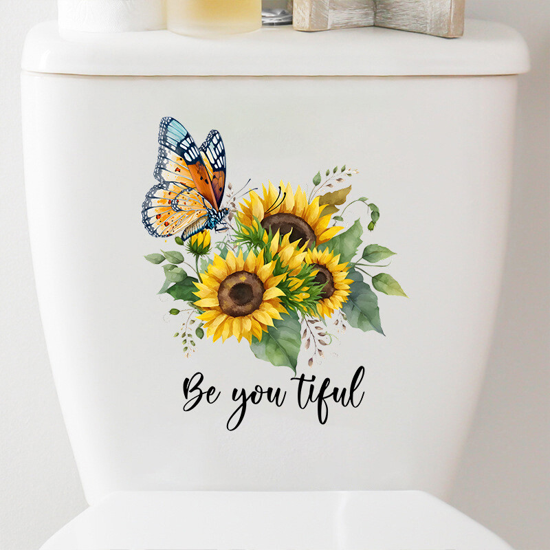 Plants Flowers Sunflowers Butterflies Wall Stickers Toilet Sticker WC ...
