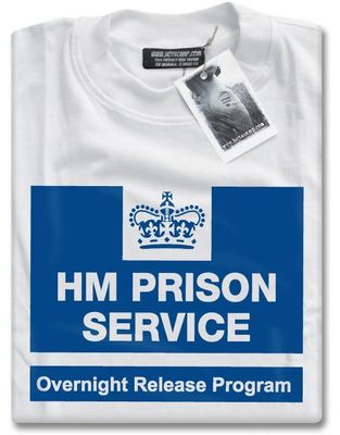 NEW HM Prison Service Overnight Release Mens Funny Gift Costume White T ...