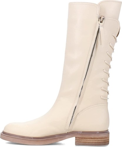 Sam Edelman Franka Ivory Rounded Toe Stacked Heel Knee High Leather ...