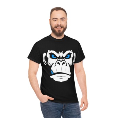 Unisex Heavy Cotton Tee - Angry Monkey Design Black T-Shirt | eBay