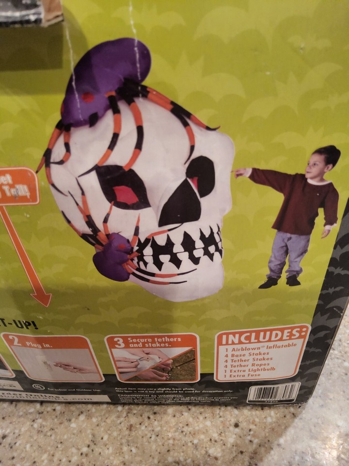 Vintage Airblown Inflatable 6 ft. Skull with Spiders Lawn Halloween ...