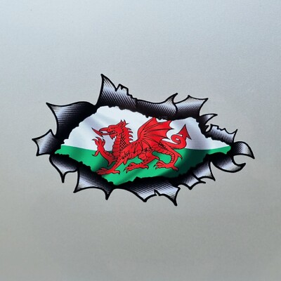Wales Welsh Flag Ripped Carbon Fibre Oval Vinyl Sticker Decal For Car ...