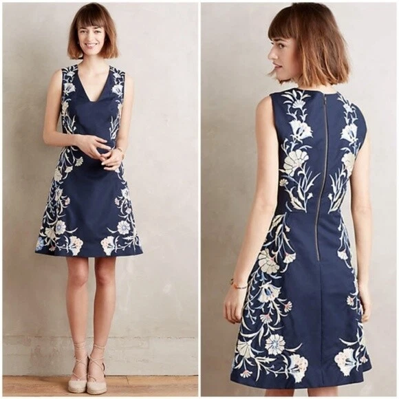 Moulinette Soeurs Anthropologie Jocelyn Navy Shift Dress Size Medium