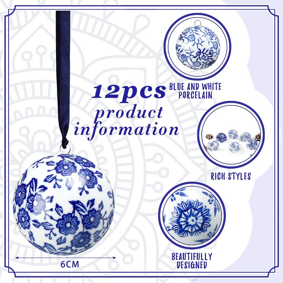 12 Pcs Blue and White Chinoiserie Porcelain Balls 2.4 Inch Porcelain ...