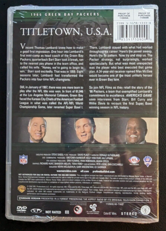 NFL America's Game: 1966 PACKERS (Super Bowl I), New DVDs 85391109099 ...