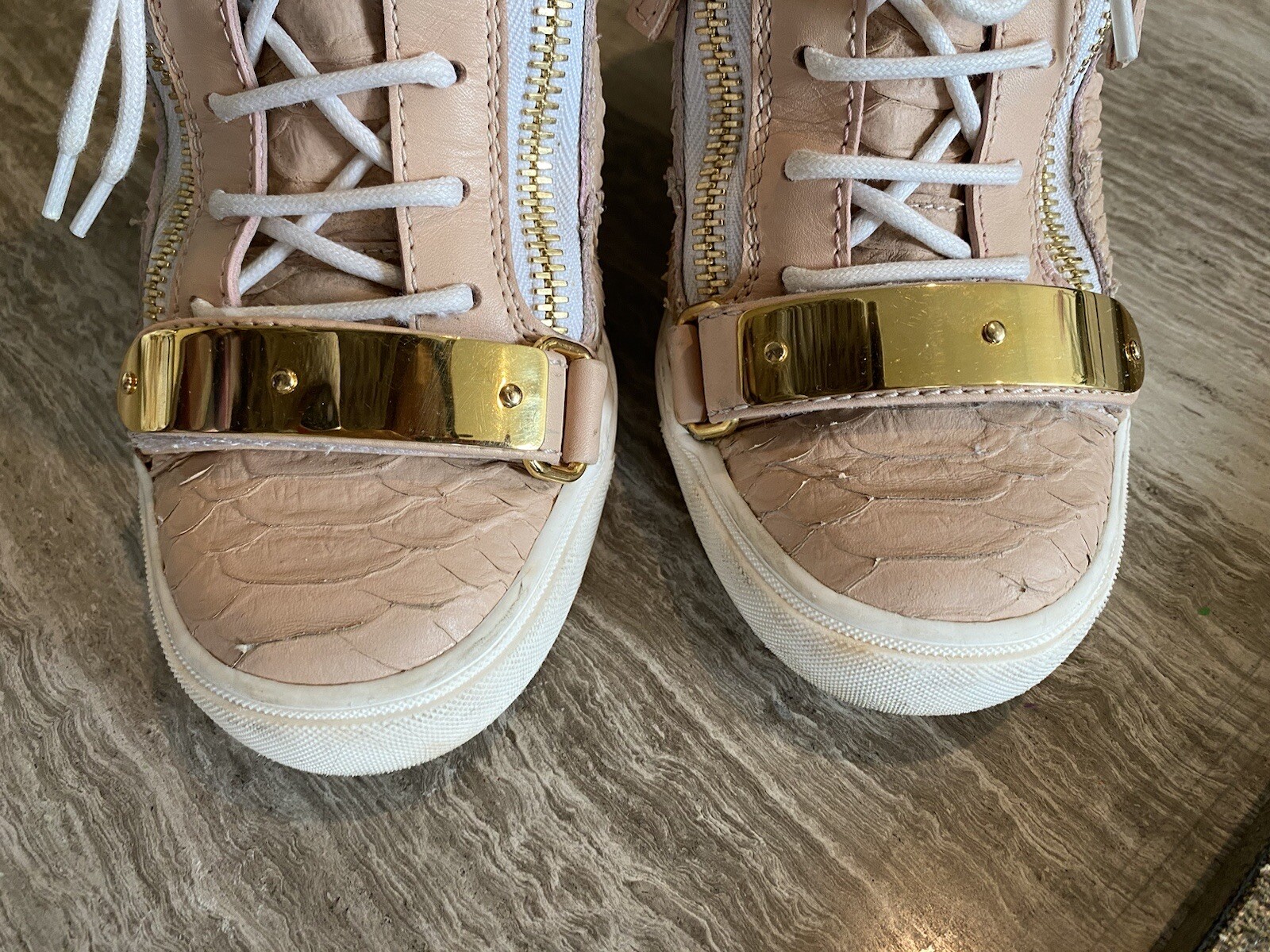 Giuseppe Zanotti Woman Blush Pink Python Leather Coby Wedge Sneakers ...